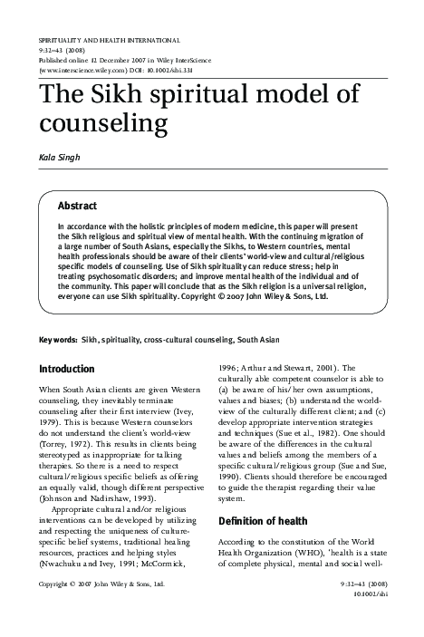 (PDF) The Sikh spiritual model of counseling