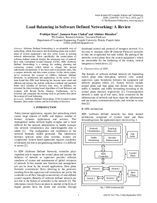 (PDF) Load Balancing in Software Defined Networking: A Review