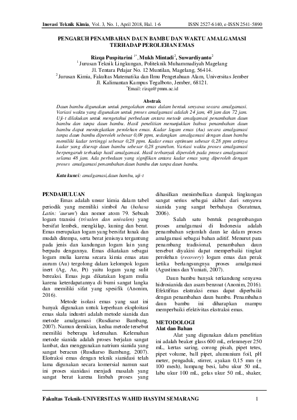 (PDF) Pengaruh Penambahan Daun Bambu Dan Waktu Amalgamasi Terhadap ...
