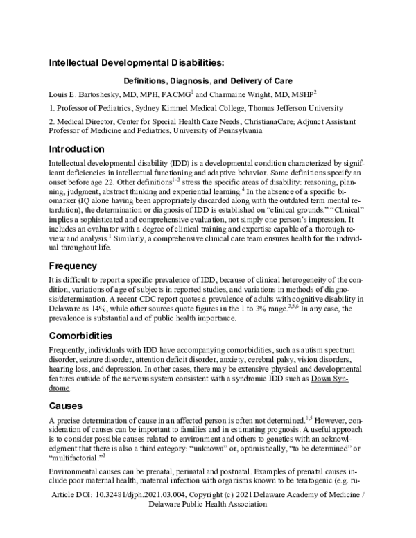 (PDF) Intellectual Developmental Disabilities