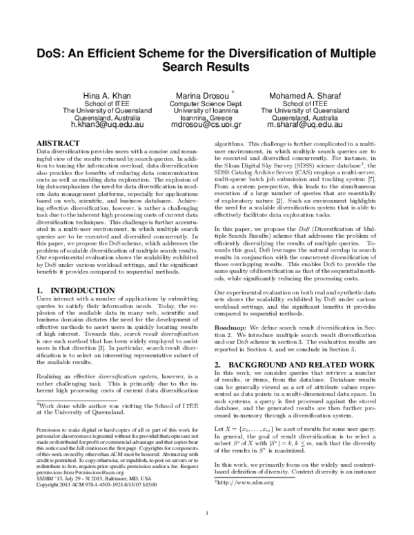 (PDF) DoS: An efficient scheme for the diversification of multiple ...