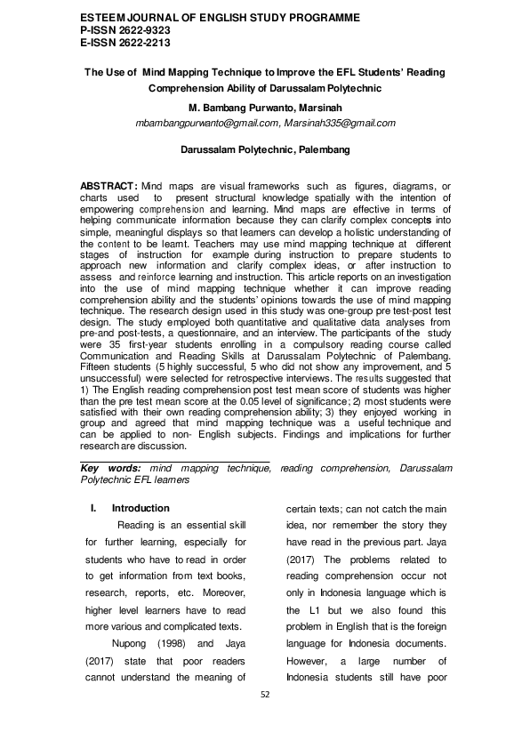 (PDF) The Use of Mind Mapping Technique to Improve the EFL Students’ Reading Comprehension ...