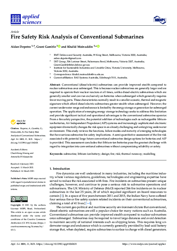 (PDF) Fire Safety Risk Analysis of Conventional Submarines