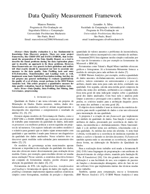 (PDF) Data Quality Measurement Framework