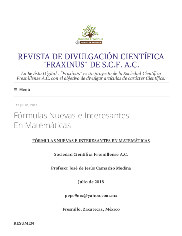 (PDF) New and Interesting Mathematical Formulas