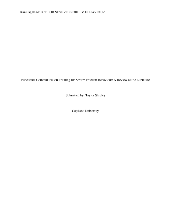 (PDF) Functional Communication Training for Severe Problem Behaviour