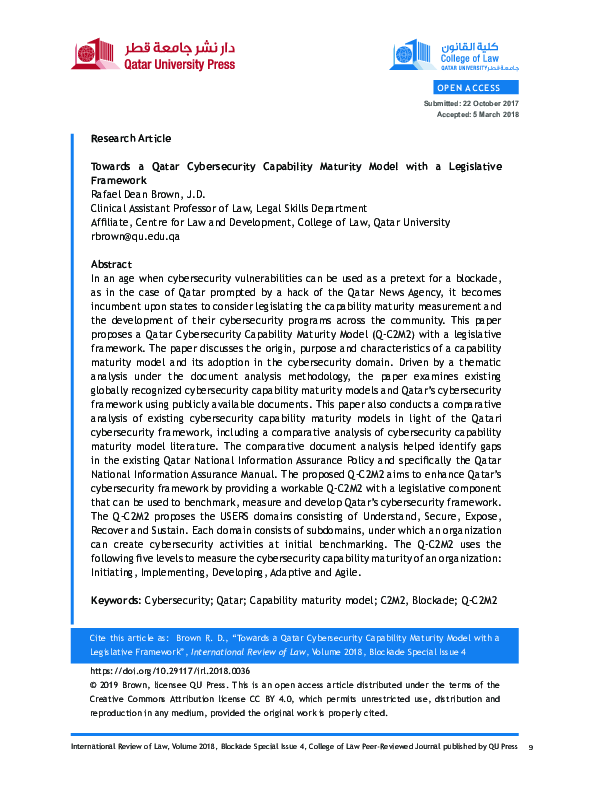 (PDF) Towards a Qatar Cybersecurity Capability Maturity Model with a ...