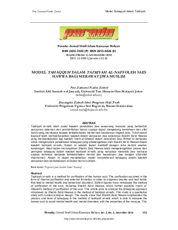(PDF) Model Tahaqquh Dalam Tazkiyah Al-Nafs Oleh Said Hawwa Bagi ...