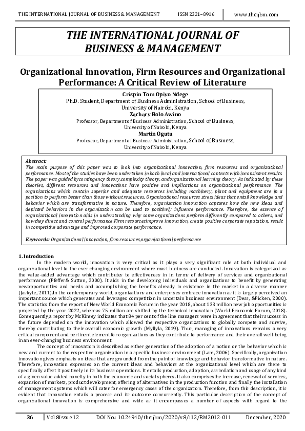 (PDF) Organizational Innovation, Firm Resources and Organizational ...