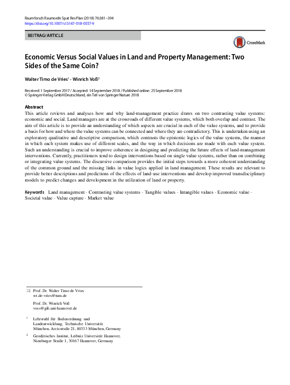 (PDF) Economic Versus Social Values in Land and Property Management ...
