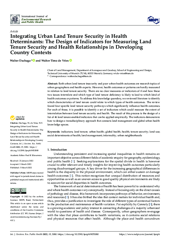 (PDF) Integrating Urban Land Tenure Security in Health Determinants ...