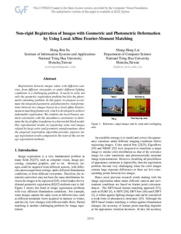 (PDF) Non-rigid registration of images with geometric and photometric deformation by using local ...