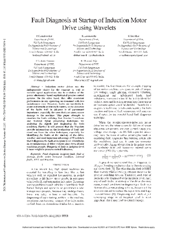 Pdf Fault Diagnosis At Startup Of Induction Motor Drive Using Wavelets