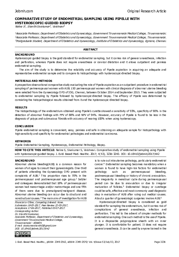 (PDF) Comparative Study of Endometrial Sampling Using Pipelle with ...