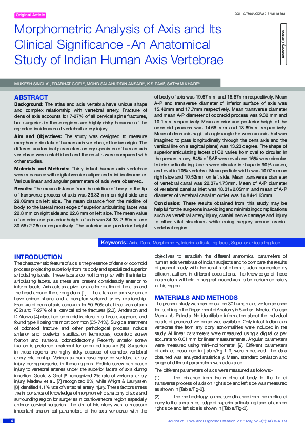 (PDF) Morphometric Analysis of Axis and Its Clinical Significance -An ...