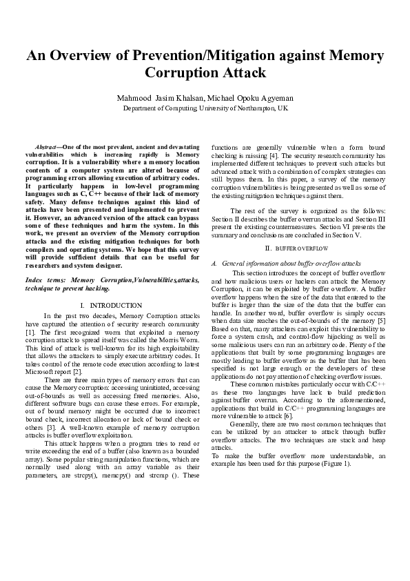 (PDF) An Overview of Prevention/Mitigation against Memory Corruption Attack