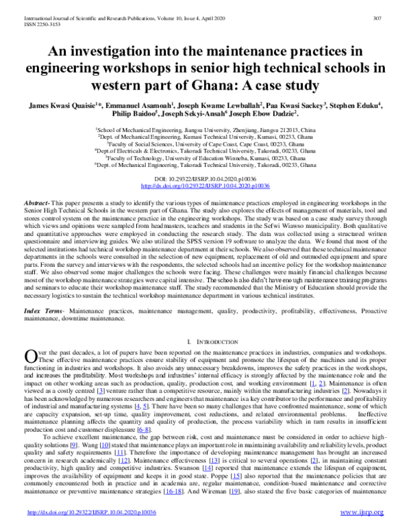 (PDF) An investigation into the maintenance practices in engineering ...