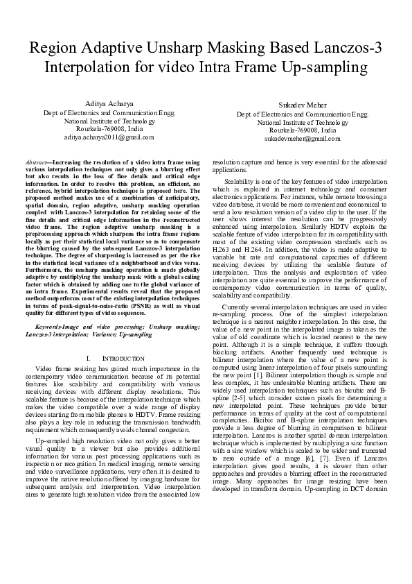 (PDF) Region adaptive unsharp masking based Lanczos-3 interpolation for video intra frame up ...
