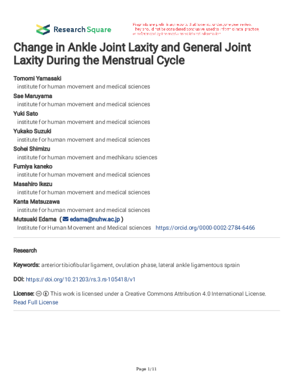 (PDF) Change in Ankle Joint Laxity and General Joint Laxity During the ...