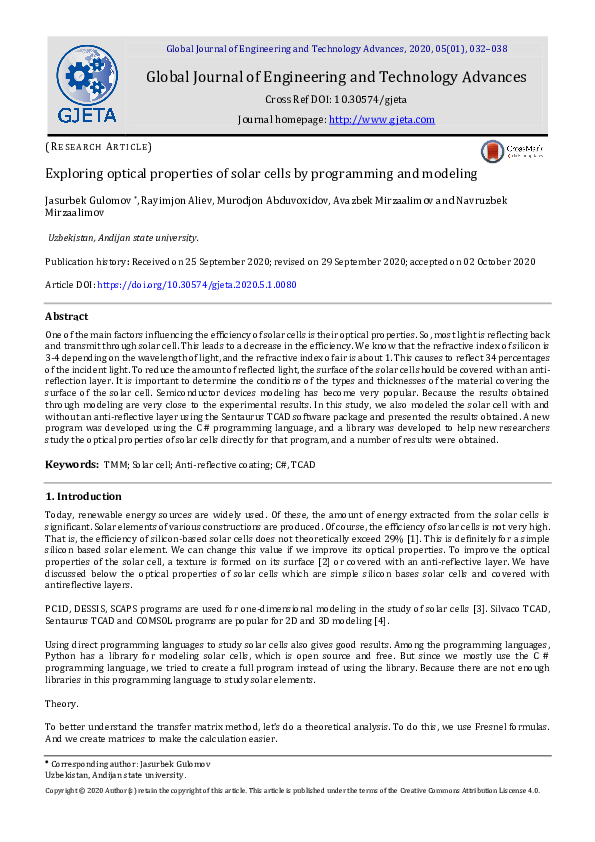 (PDF) Exploring optical properties of solar cells by programming and ...