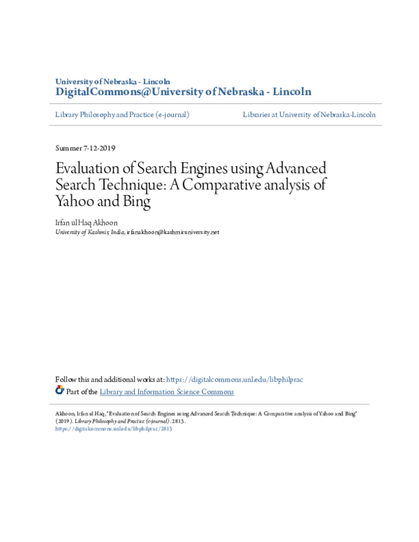 (PDF) Evaluation of Search Engines Using Advanced Search: Comparative ...