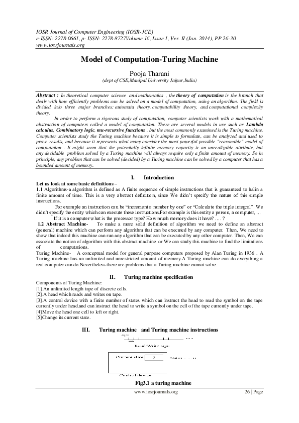 Pdf Model Of Computation Turing Machine Pooja Tharani
