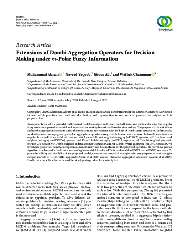 (PDF) Extensions of Dombi Aggregation Operators for Decision Making ...