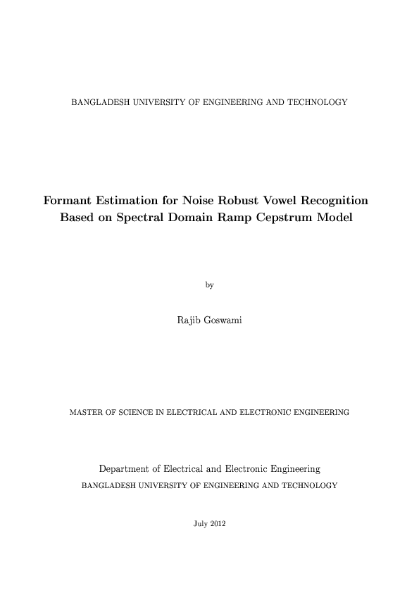 Pdf Formant Estimation For Noise Robust Vowel Recognition Based On