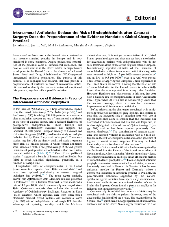 (PDF) Intracameral Antibiotics Reduce the Risk of Endophthalmitis after ...