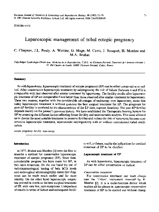 (PDF) Laparoscopic management of tubal ectopic pregnancy