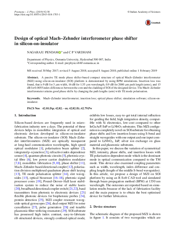 Pdf Design Of Optical Mach Zehnder Interferometer Phase Shifter In