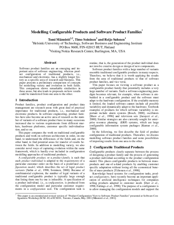 (PDF) Modelling configurable products and software product families