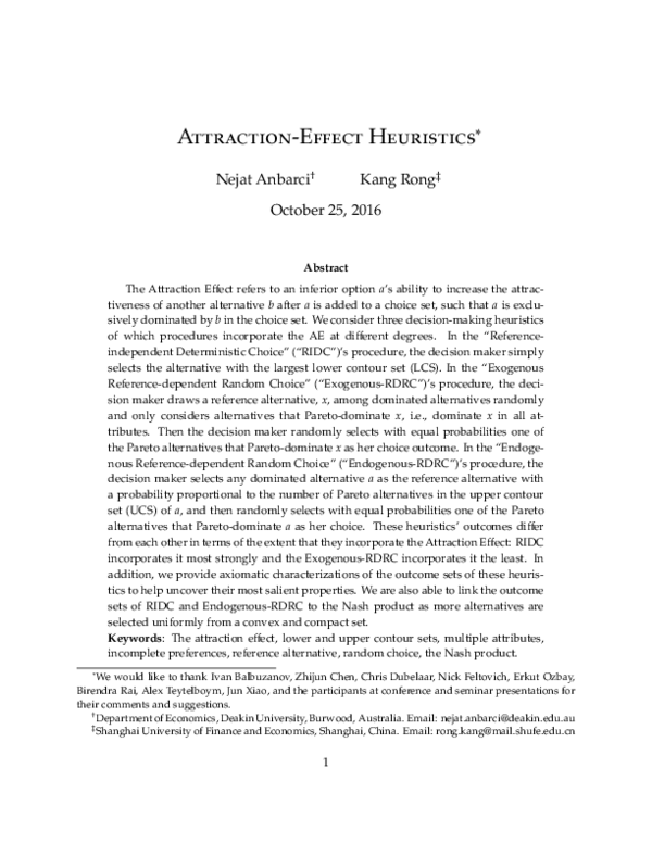 (PDF) Attraction-Effect Heuristics∗ | Nejat Anbarci - Academia.edu