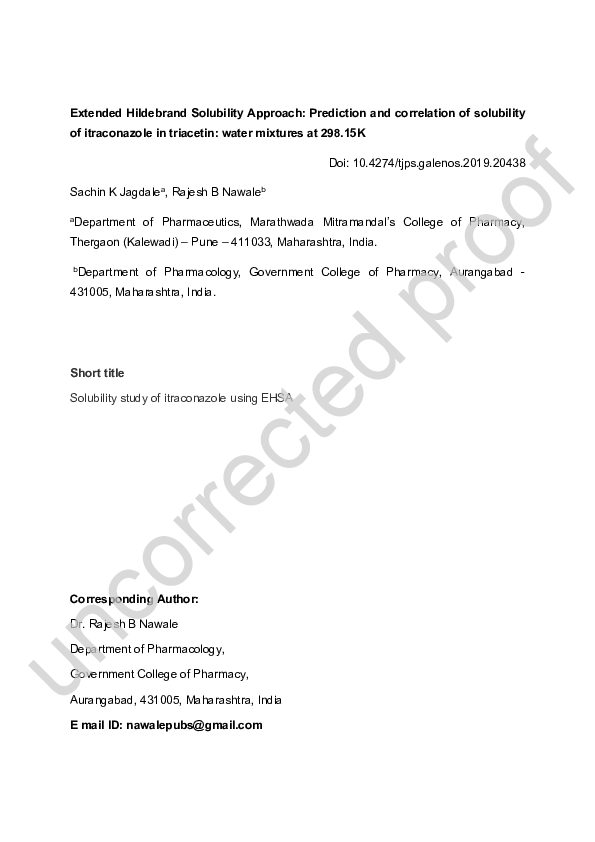 (PDF) Extended Hildebrand Solubility Approach: Prediction and ...
