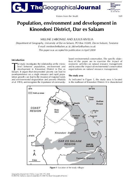 (PDF) Population, environment and development in Kinondoni District ...