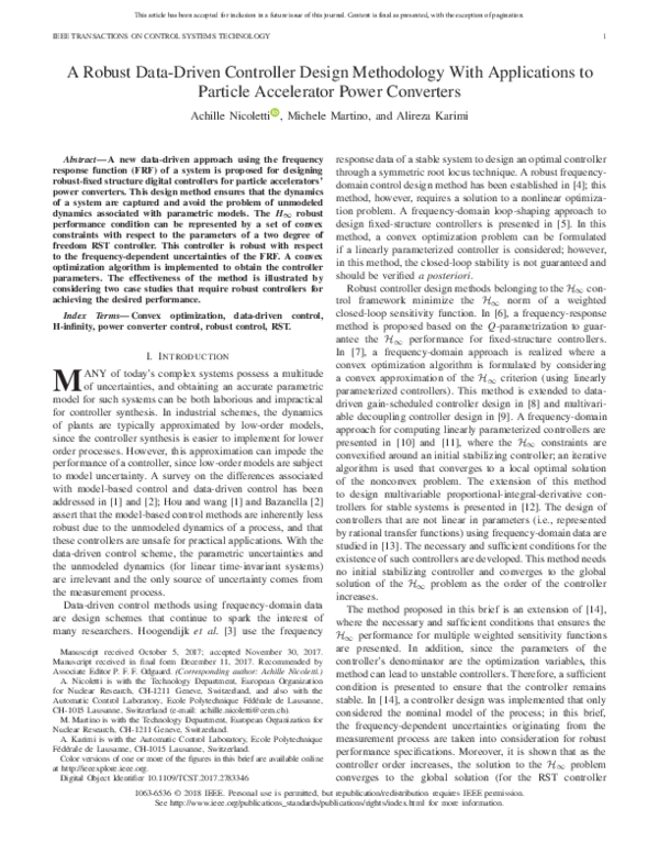 Pdf A Robust Data Driven Controller Design Methodology With Applications To Particle