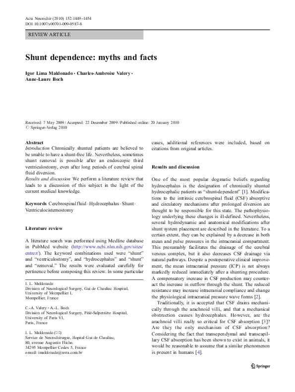 (PDF) Shunt dependence: myths and facts