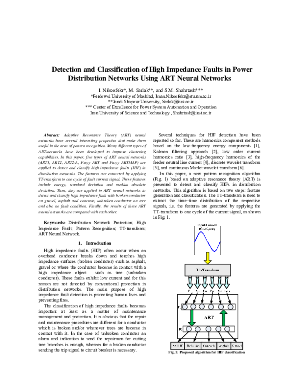 Pdf Art Neural Networks For High Impedance Faults 