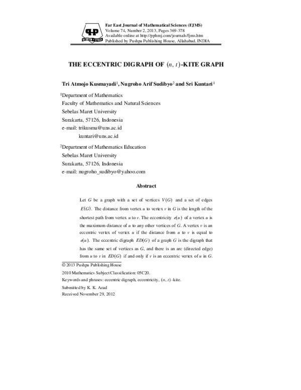 (PDF) THE ECCENTRIC DIGRAPH OF ( ) tn ,-KITE GRAPH Tri