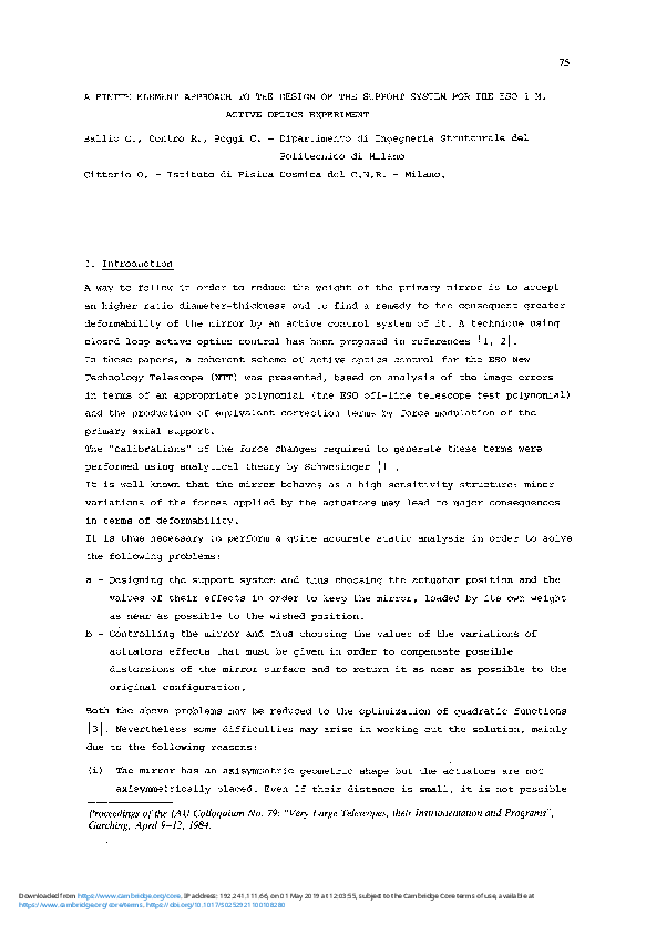 (PDF) A Finite Element Approach to the Design of the Support System for the ESO 1 M. Active ...