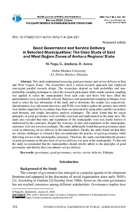 (PDF) Good Governance and Service Delivery in Selected Municipalities ...