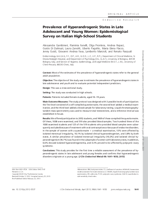 (PDF) Prevalence of Hyperandrogenic States in Late Adolescent and Young ...