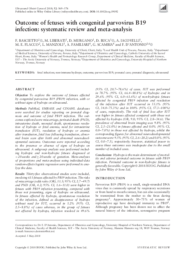 (PDF) Outcomes associated with fetal Parvovirus B19 infection: A ...