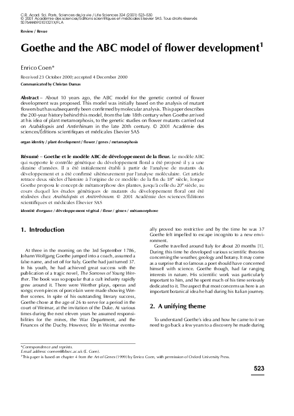 (PDF) Goethe and the ABC model of flower development