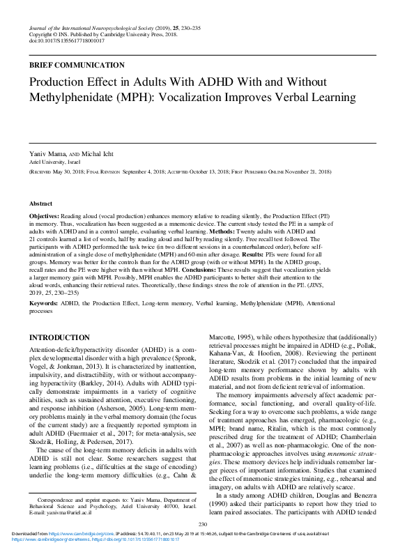 (PDF) Production Effect in Adults With ADHD With and Without ...