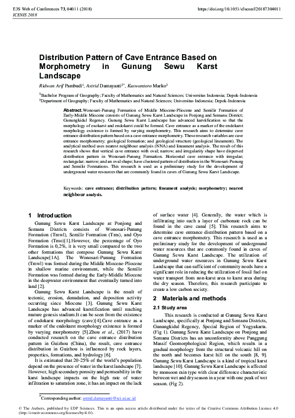 (PDF) Distribution Pattern of Cave Entrance Based on Morphometry in Gunung Sewu Karst Landscape