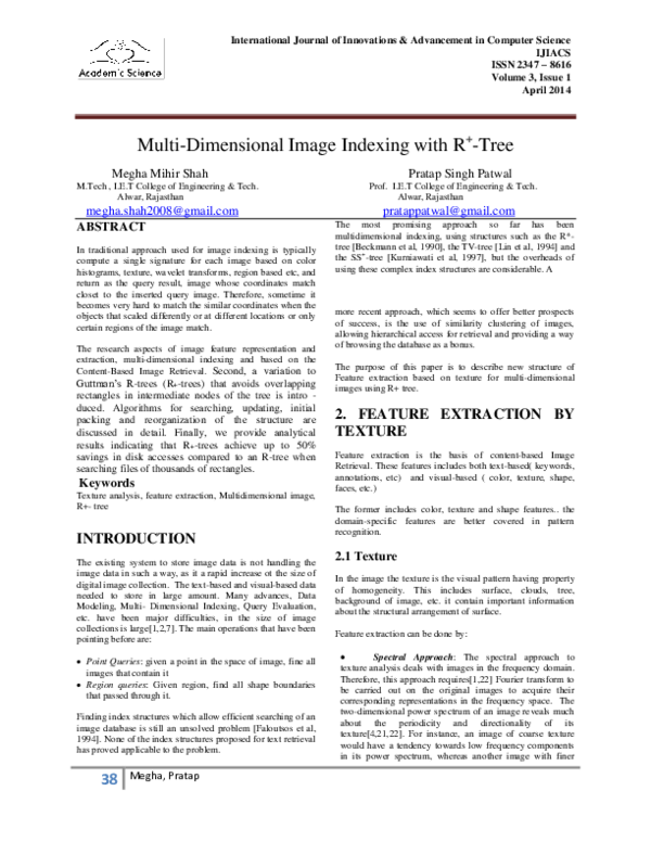 Pdf Multi Dimensional Image Indexing With R Tree