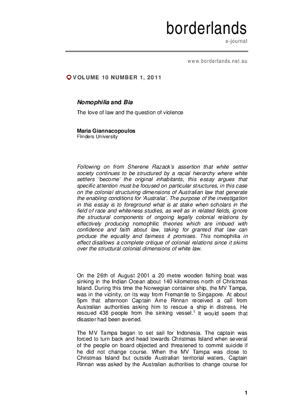 (PDF) Nomophilia and Bia: The Love of Law and the Question of Violence