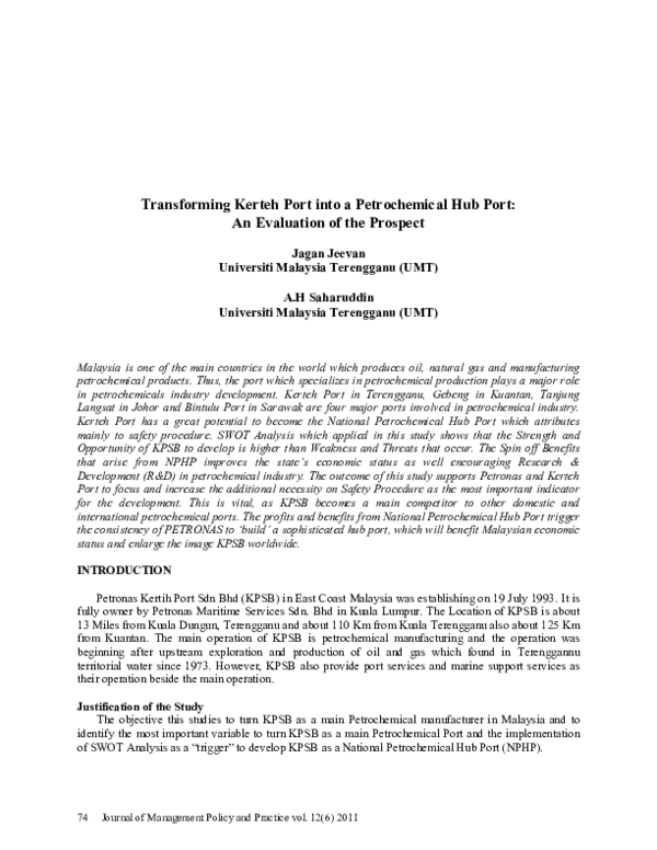 (PDF) Transforming Kerteh Port into a Petrochemical Hub Port:An ...
