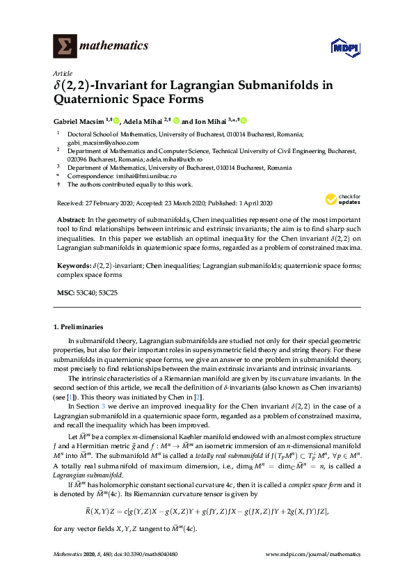 (PDF) δ(2,2)-Invariant for Lagrangian Submanifolds in Quaternionic ...